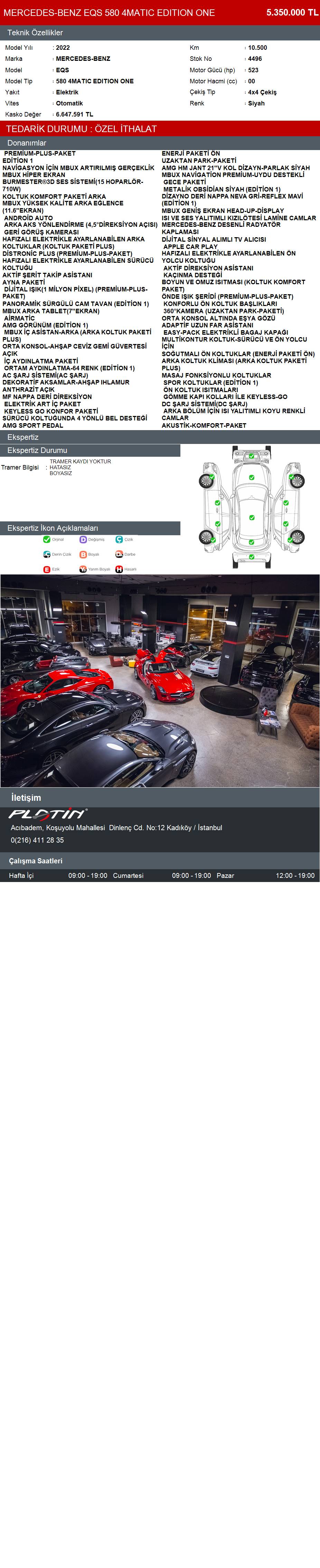 Mercedes-Benz / EQS / 580 / 2022 EQS 580 4MATIC EDITION ONE_.AKS_HUD_MASAJ_SOGUTMA_10.500KM ...