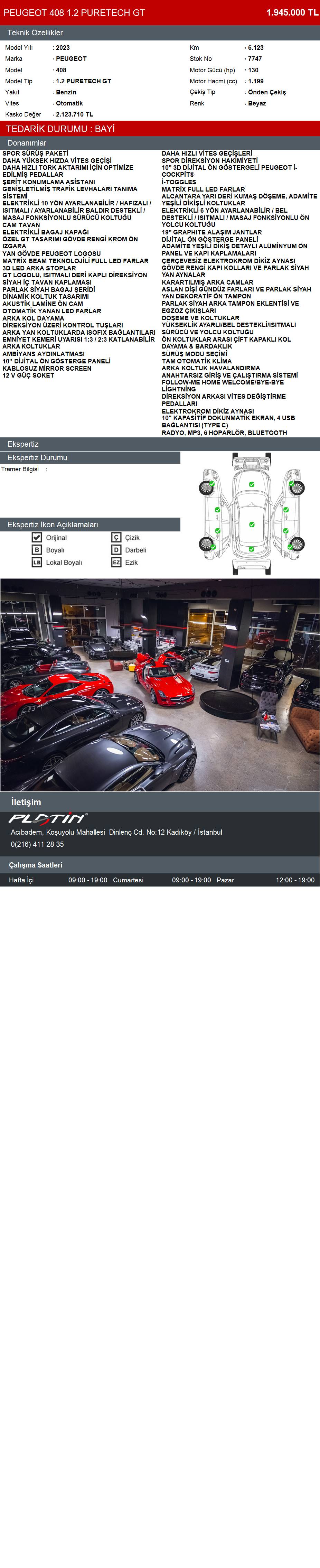 Peugeot / 408 / 1.2 PureTech / GT / 2023 408 1.2 PURETECH GT OTONOM ...